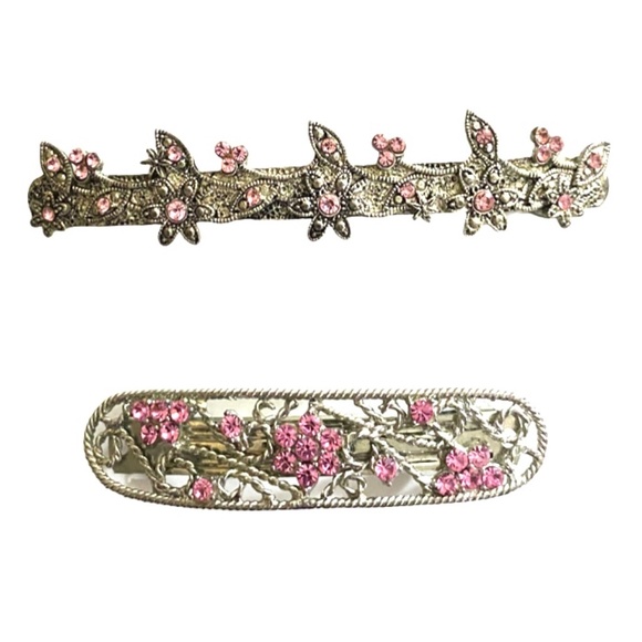 Accessories | Two Pink Crystal Floral Design Barrettes | Poshmark